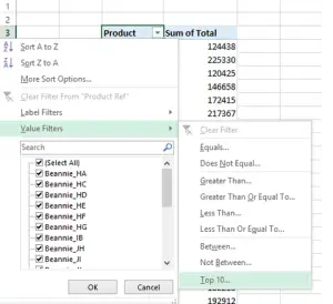 Show Only The Top 10 Items In A Pivot Table