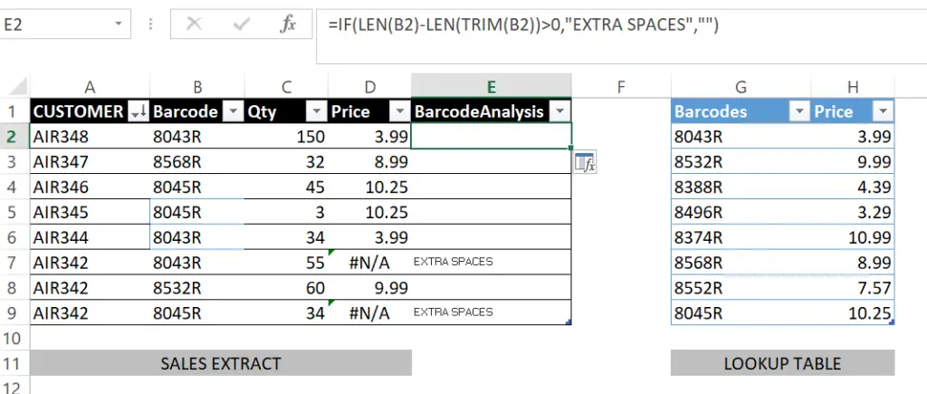 A Formula To Check If You Have Extra Spaces In Your Data