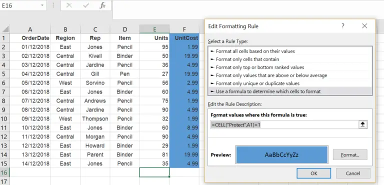 Highlight Locked Cells In Excel With The CELL Function.